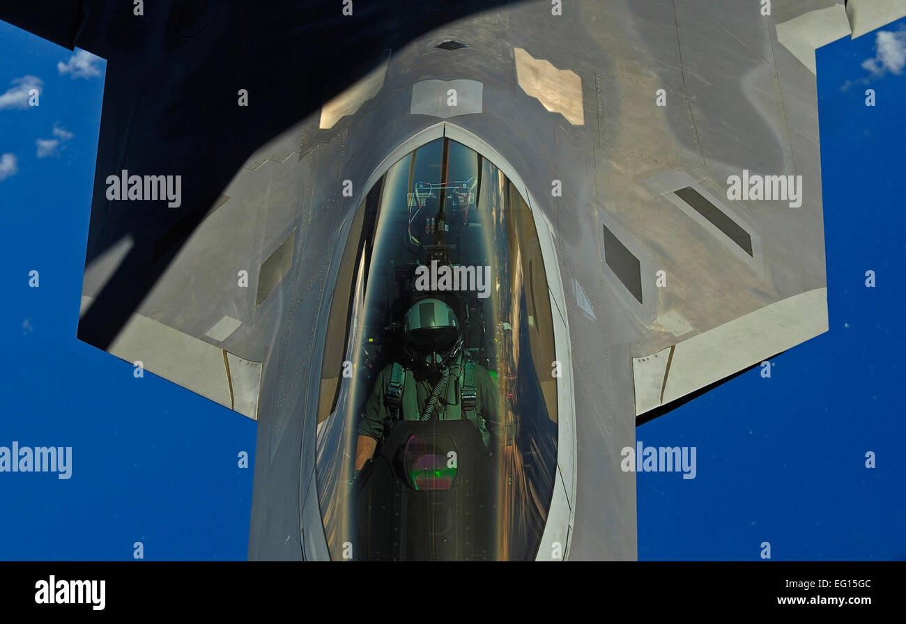 A U.S. Air Force F-22 Raptor pilot assigned to the 90th Fighter ...
