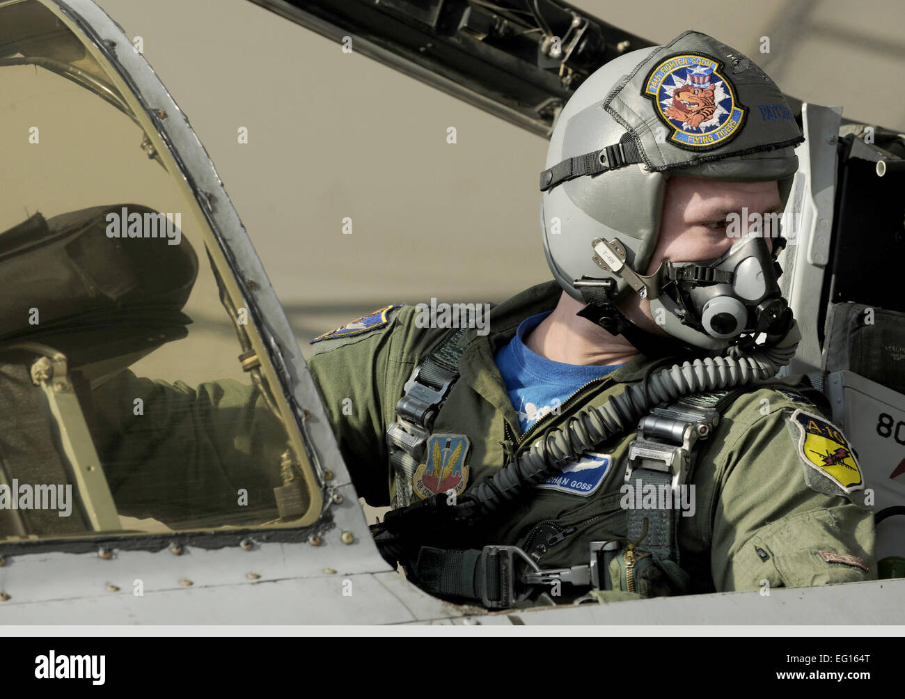 Capt. Brendhan Goss makes eye contact with his crew chief during a ...