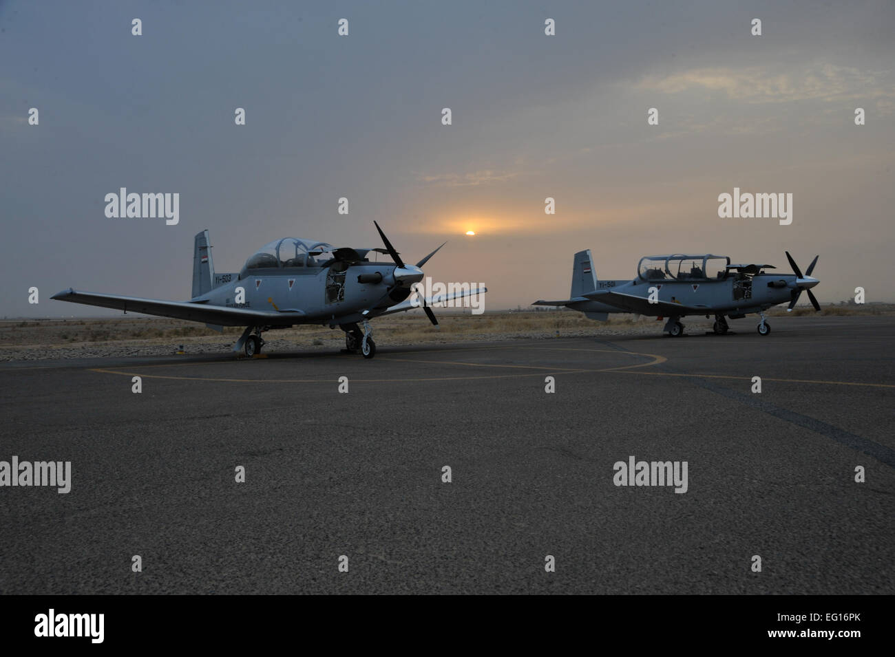Iraqi air force T-6 Texan IIs sit on the flight line Sept. 26, 2010, at ...