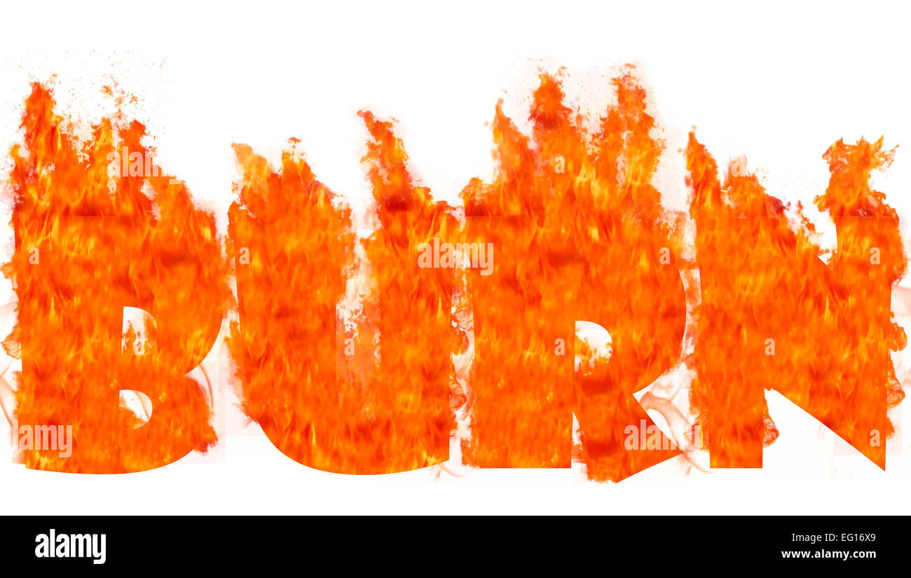 concept image of flaming words hot burn fire on plain background Stock ...