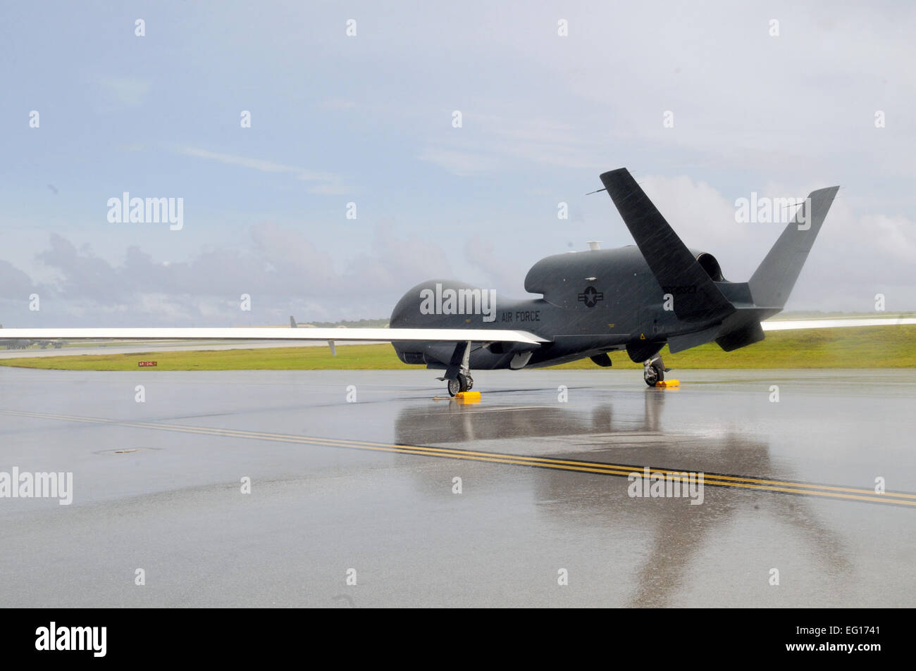 A U.S. Air Force RQ-4 Global Hawk remotely piloted aircraft prepares to ...