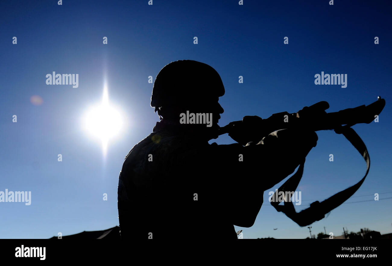 A U.S. Air Force Airman of the 75th Security Forces Squadron performs ...