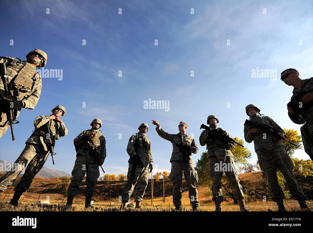 U.S. Air Force Airmen of the 75 Security Forces Squadron rally up after ...