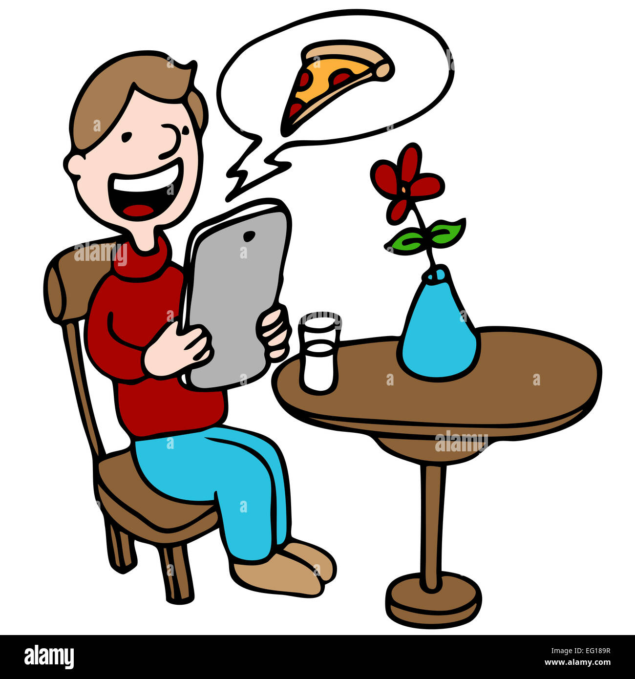 An image of a man ordering pizza with his digital device at a ...