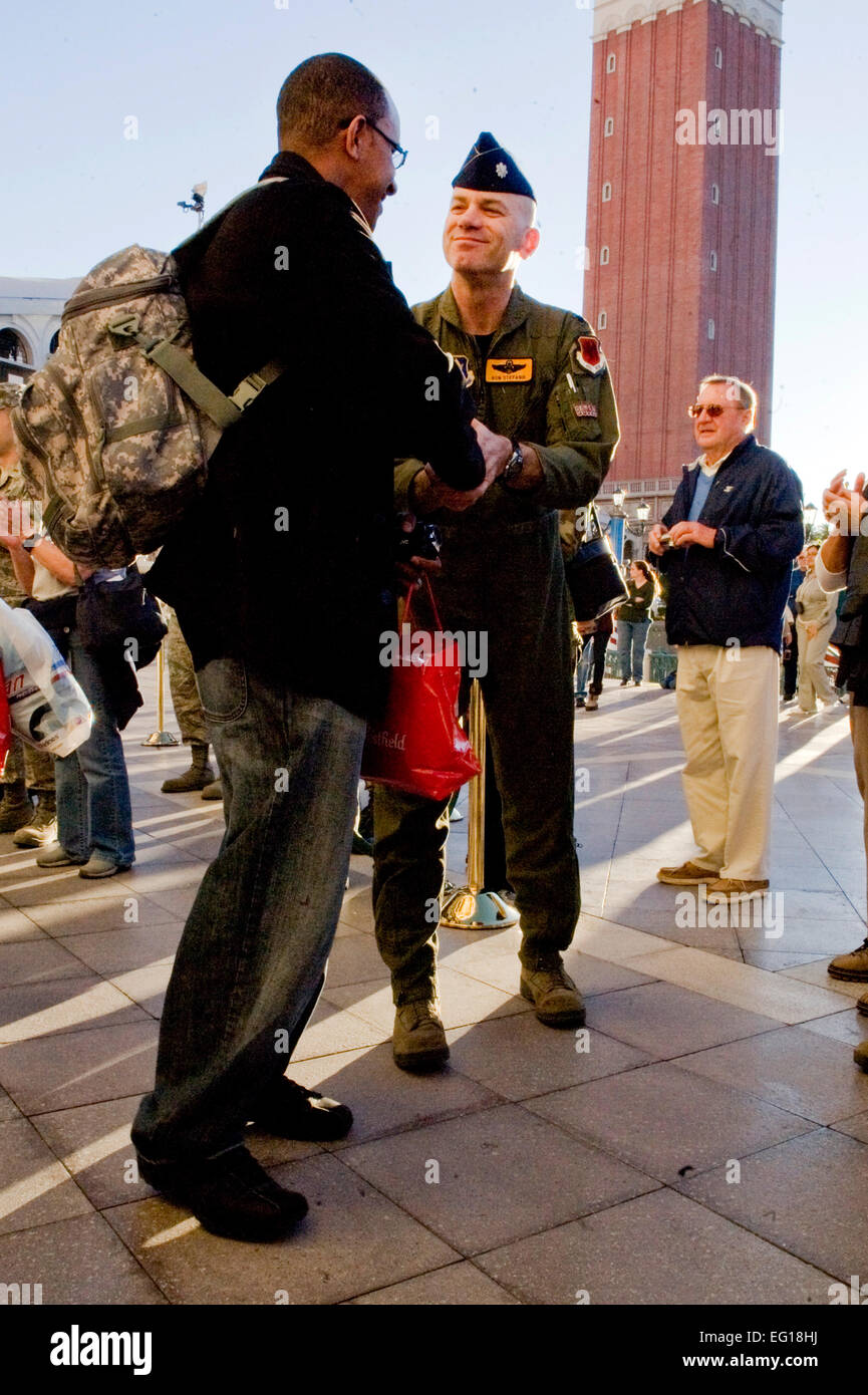 LAS VEGAS -- Lt. Col. Ron Stefanik, 926th Group commander, shakes a ...