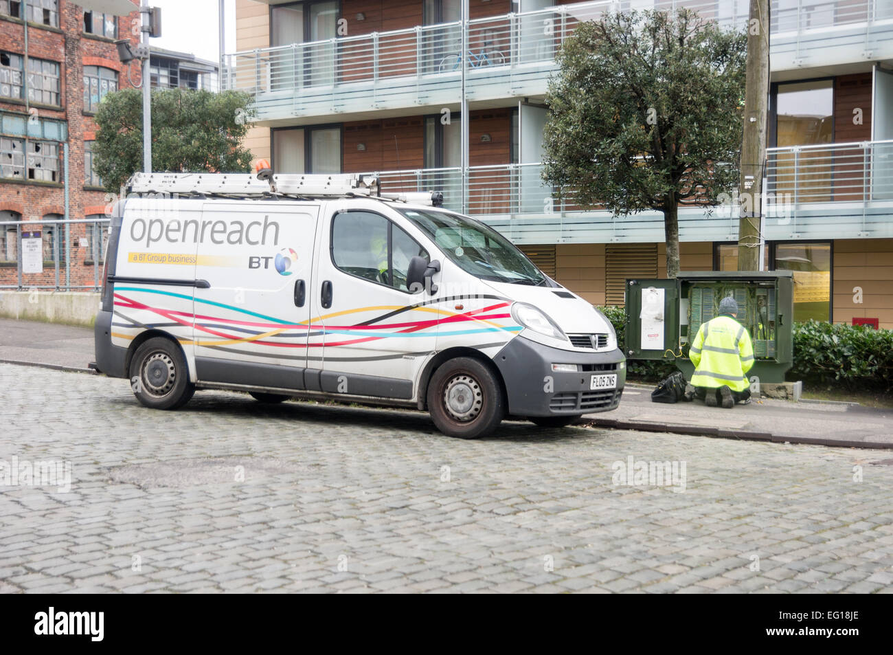 BT Openreach internet repair van with an engineer fixing the Internet ...