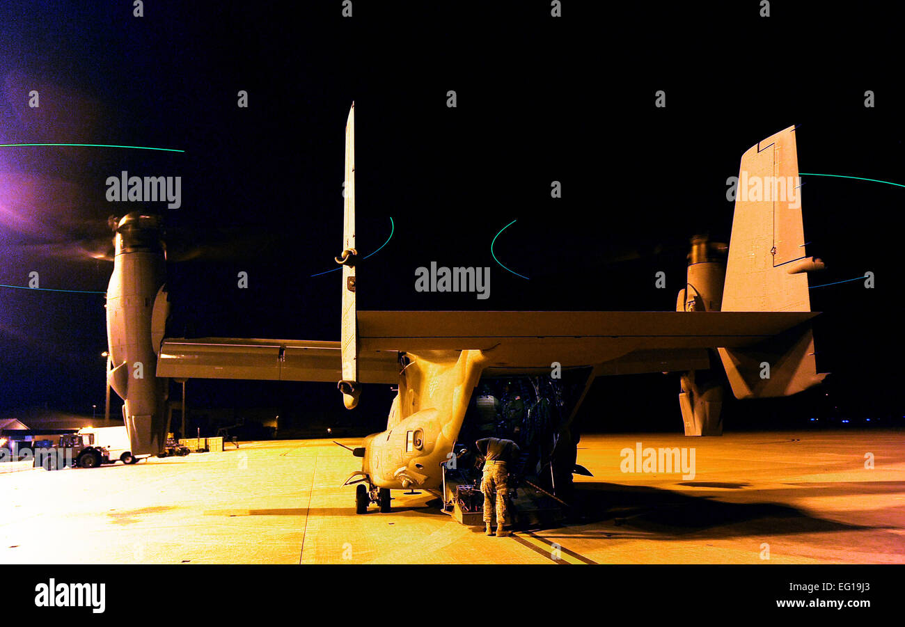 U.S. Air Forc CV-22 Osprey tiltrotor aircraft aircrew members from the ...