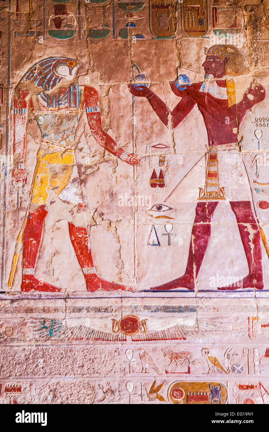 Thutmosis III makes an offering to the god Horus or Seker in the Anubis ...