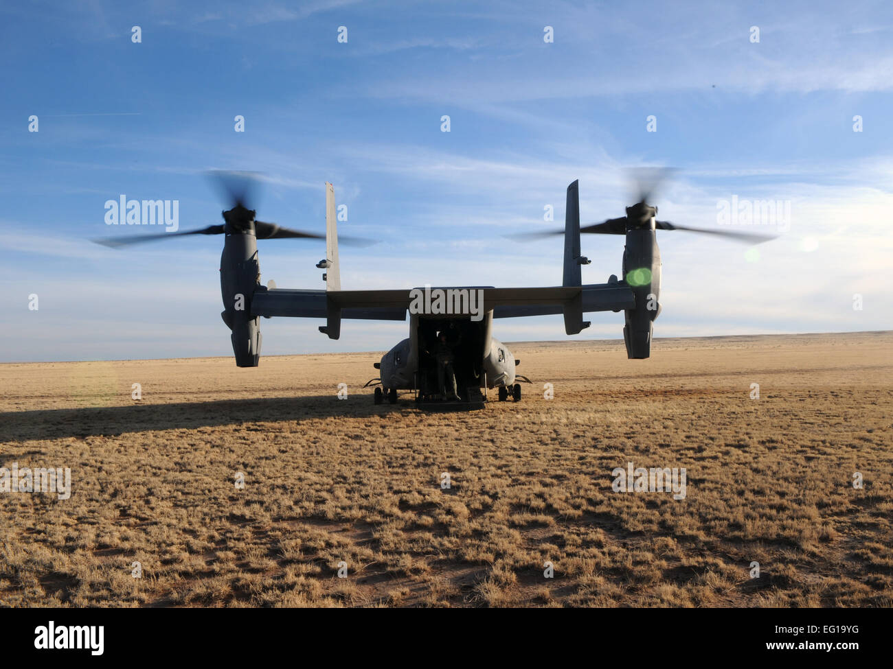 A U.S. Air Force CV-22 Osprey tiltrotor aircraft assigned to the 8th ...