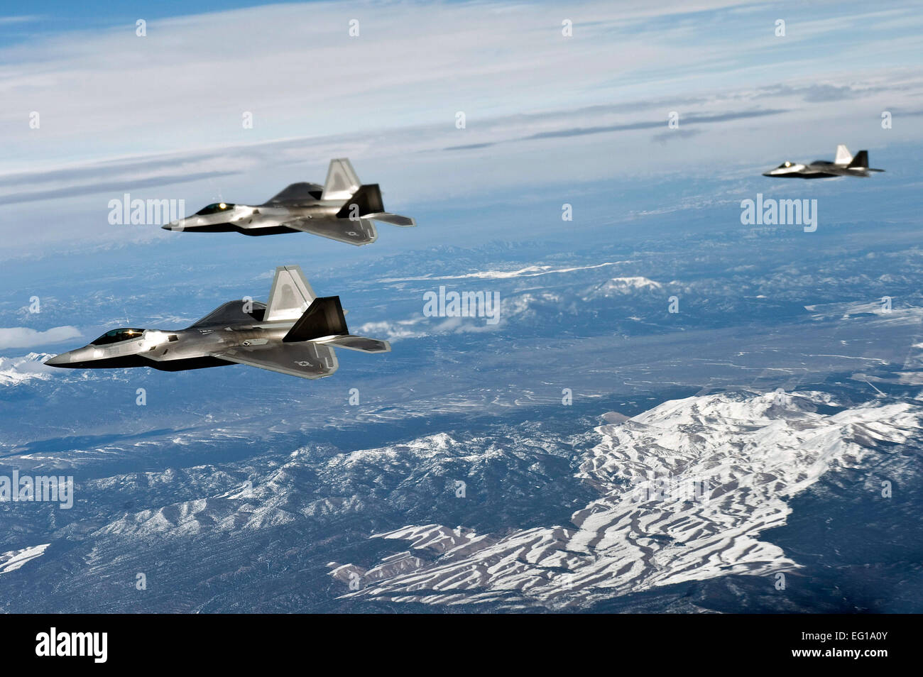 A 3- ship of U.S. Air Force F-22 Raptors, 3rd Fighter Wing, Elmendorf ...