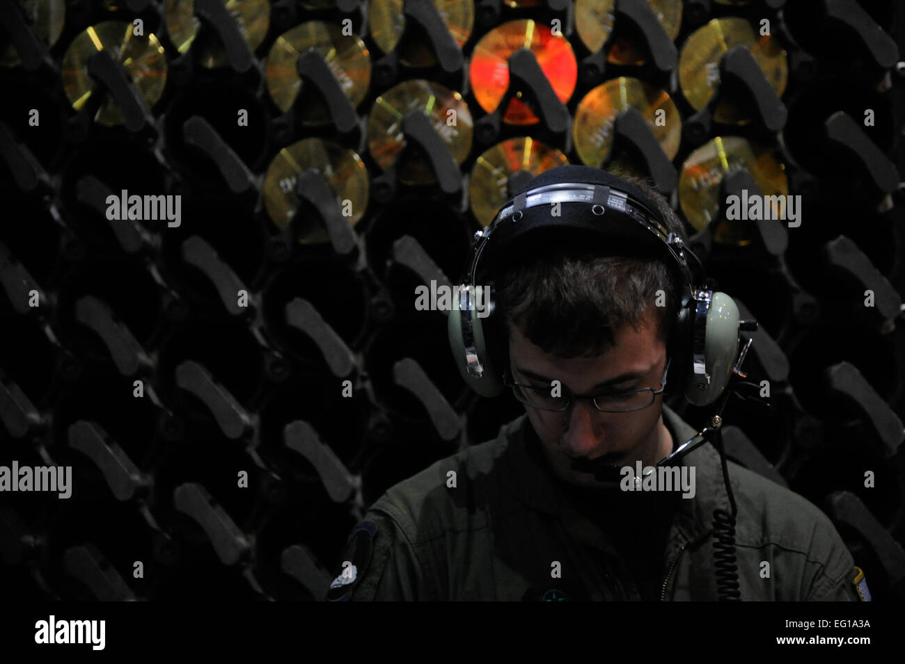 U.S. Air Force Airman John Schade, an AC-130U Spooky aerial gunner ...