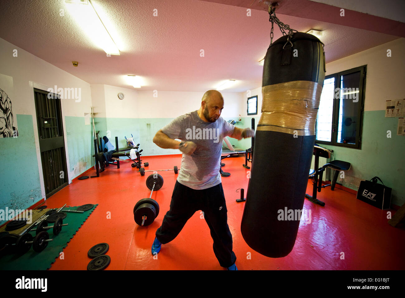 Italy, Bollate prison, Physical activity in the gym Stock Photo - Alamy