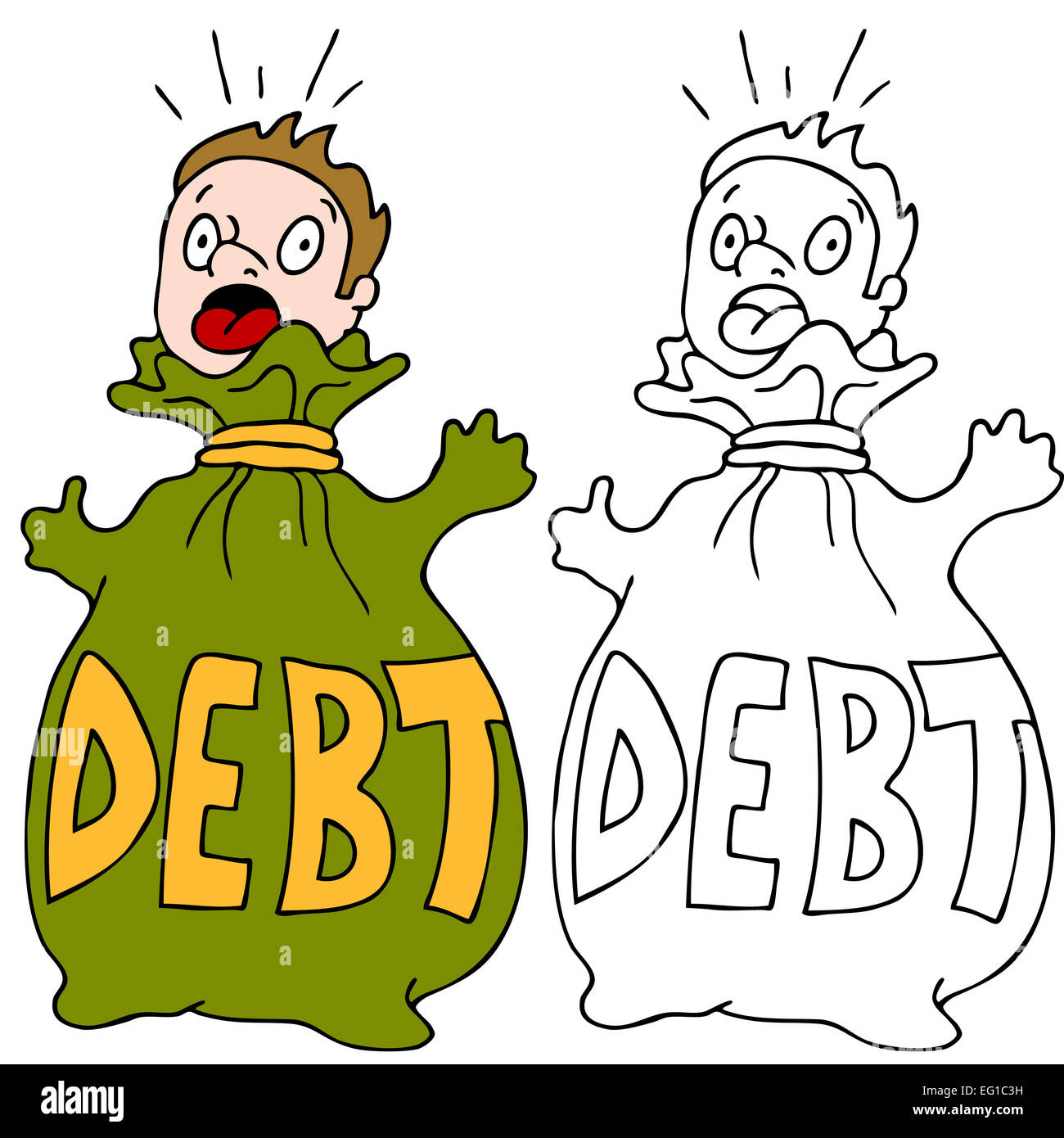 An image of a man trapped in a money bag of debt Stock Photo - Alamy