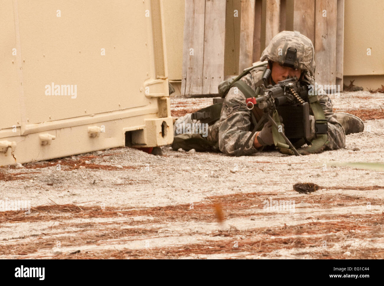 SrA. Alexander Castillo takes aim with an M240 machine gun during ...