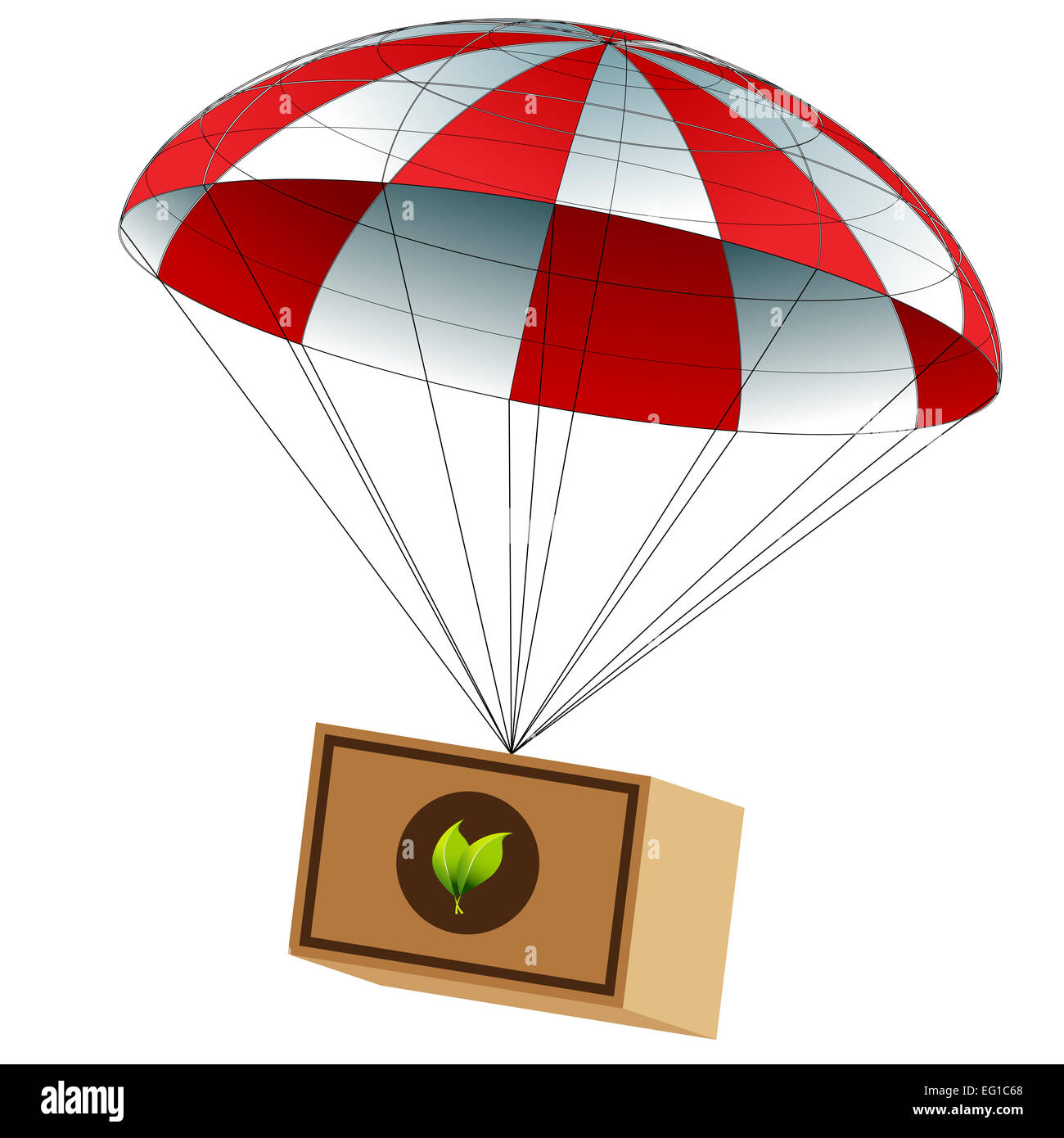 An image of a charitable food supply package attached to a parachute ...