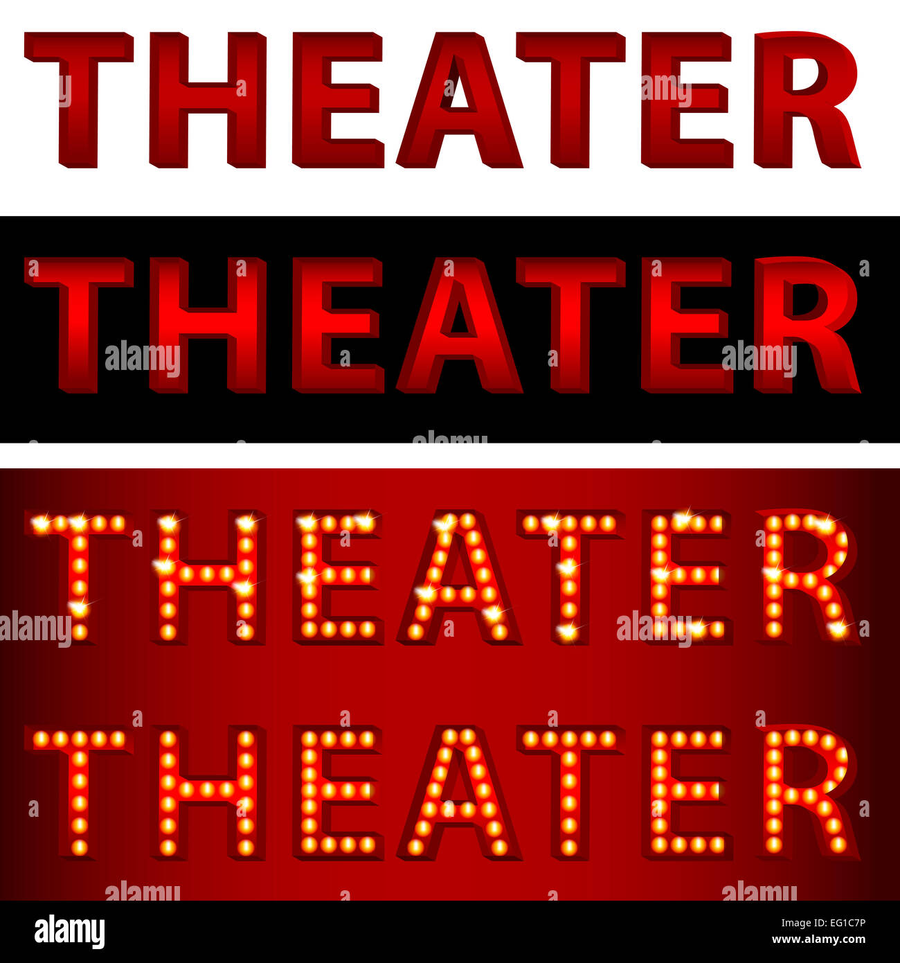 An image of a theatrical lights 3D theater text Stock Photo - Alamy