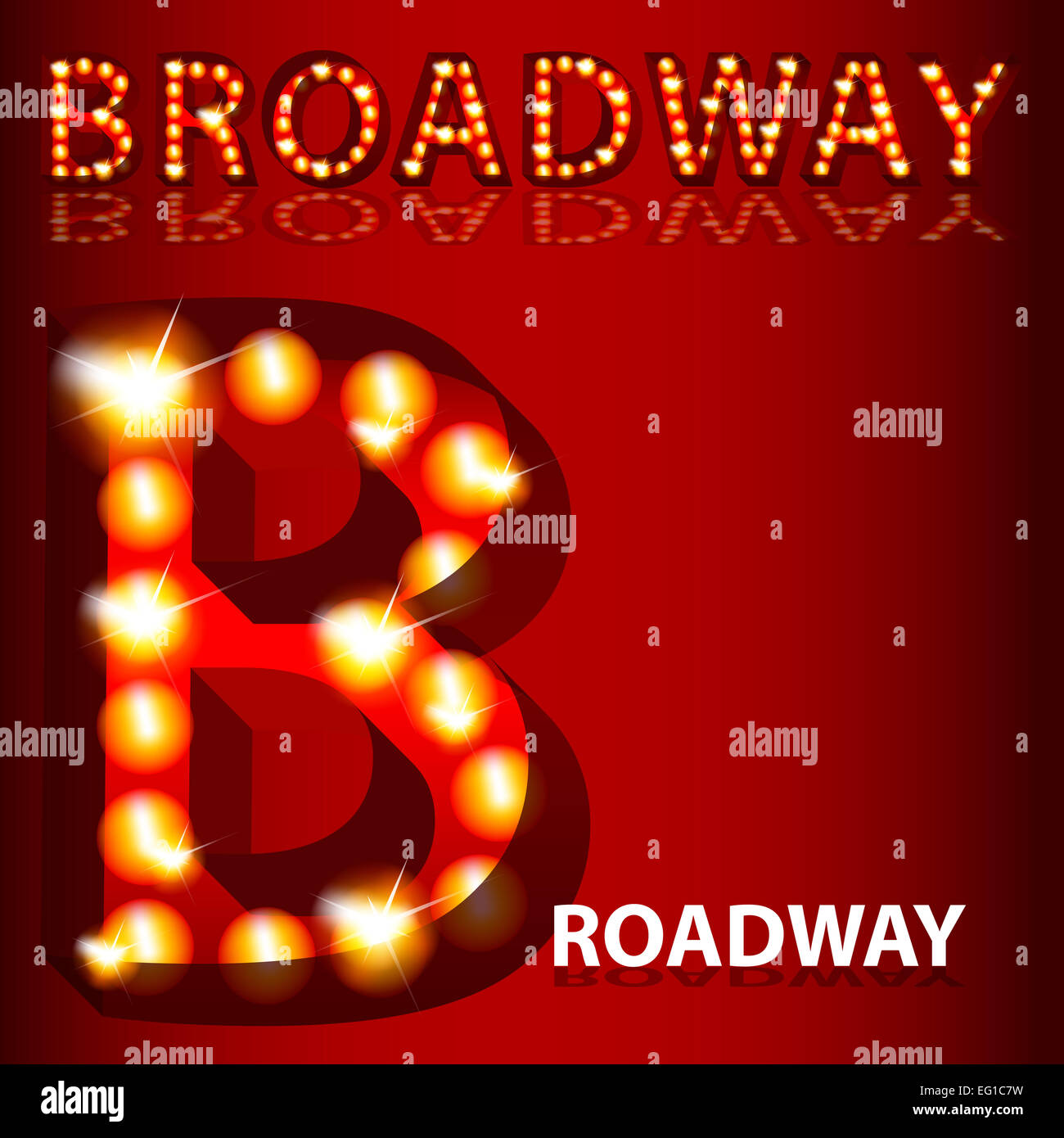 An image of a theatrical lights 3D Broadway text Stock Photo - Alamy