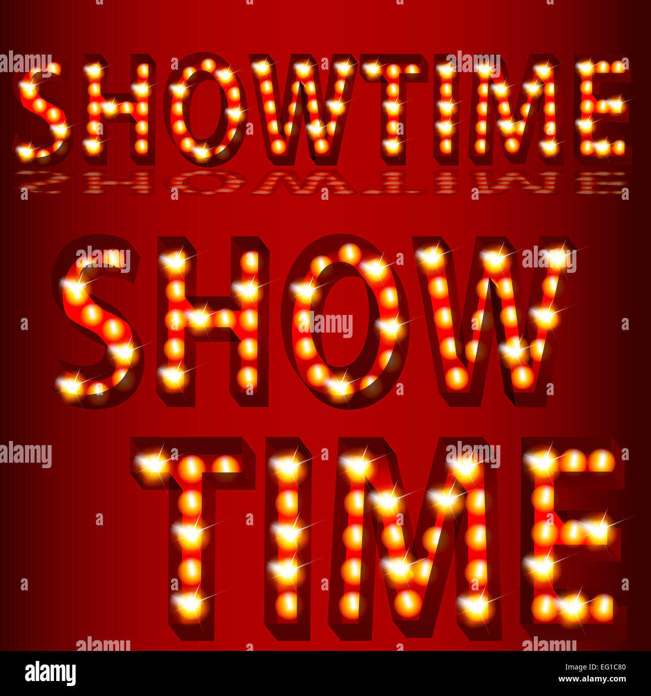 An image of a theatrical lights 3D showtime text Stock Photo - Alamy