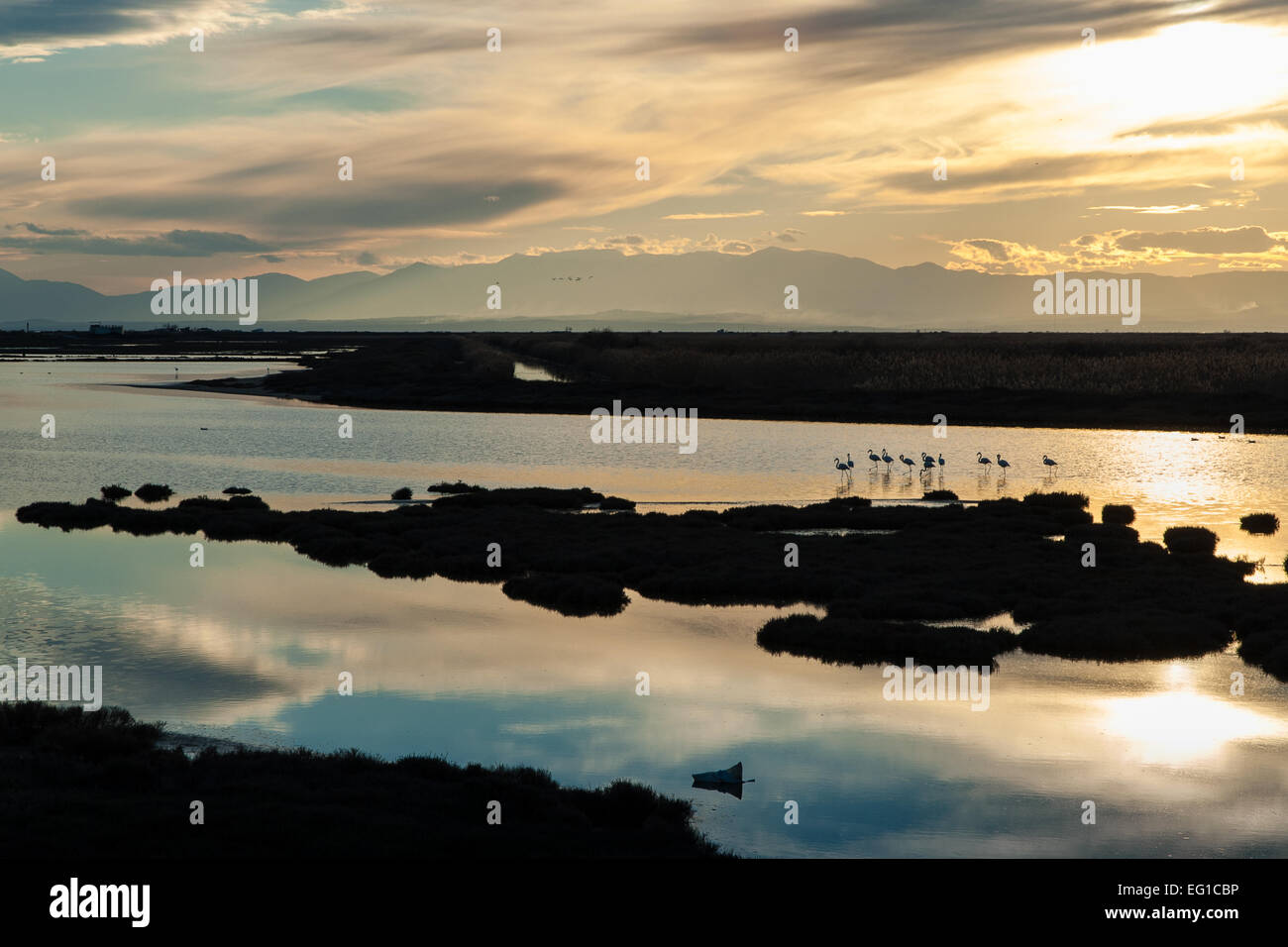 Sunset in Axios Delta, near Thessaloniki, Greece Stock Photo - Alamy