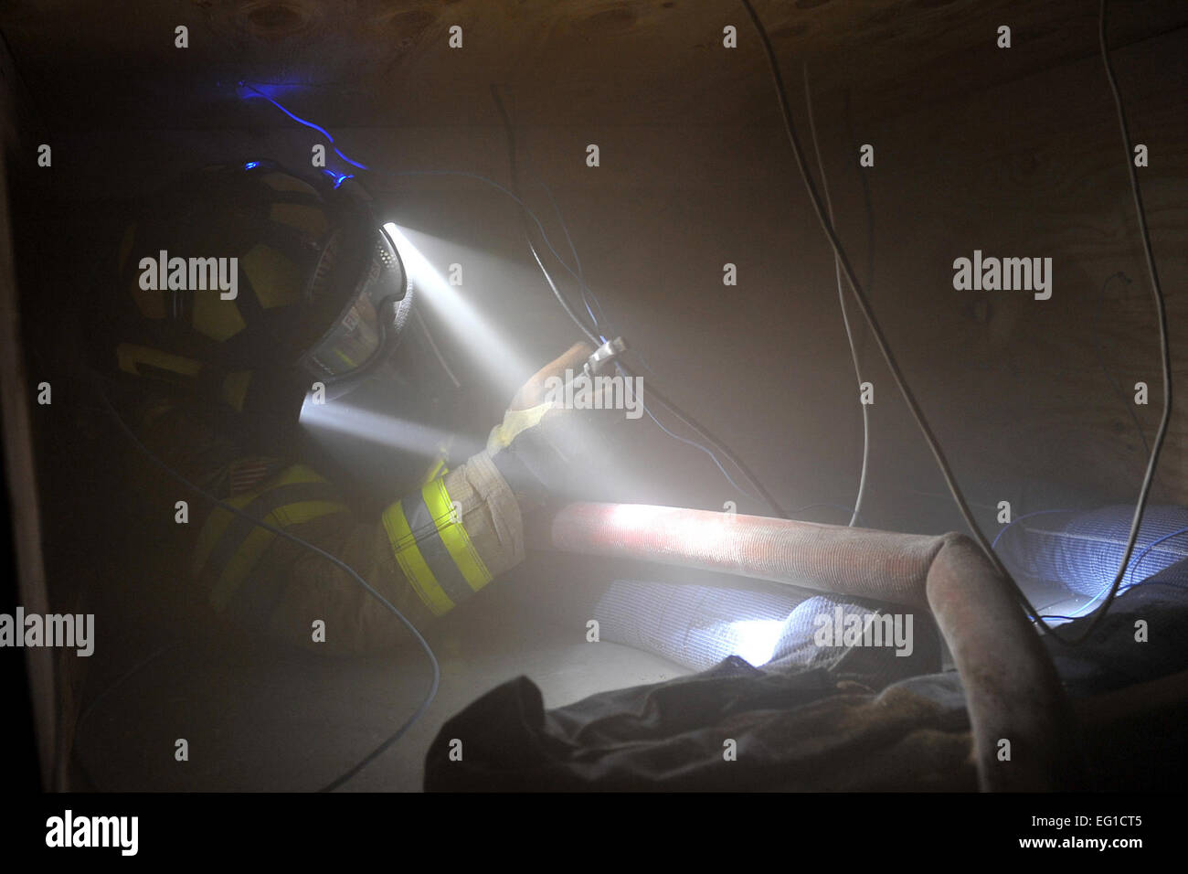 Matthew Croteau, a firefighter with the 55th Civil Engineer Squadron ...