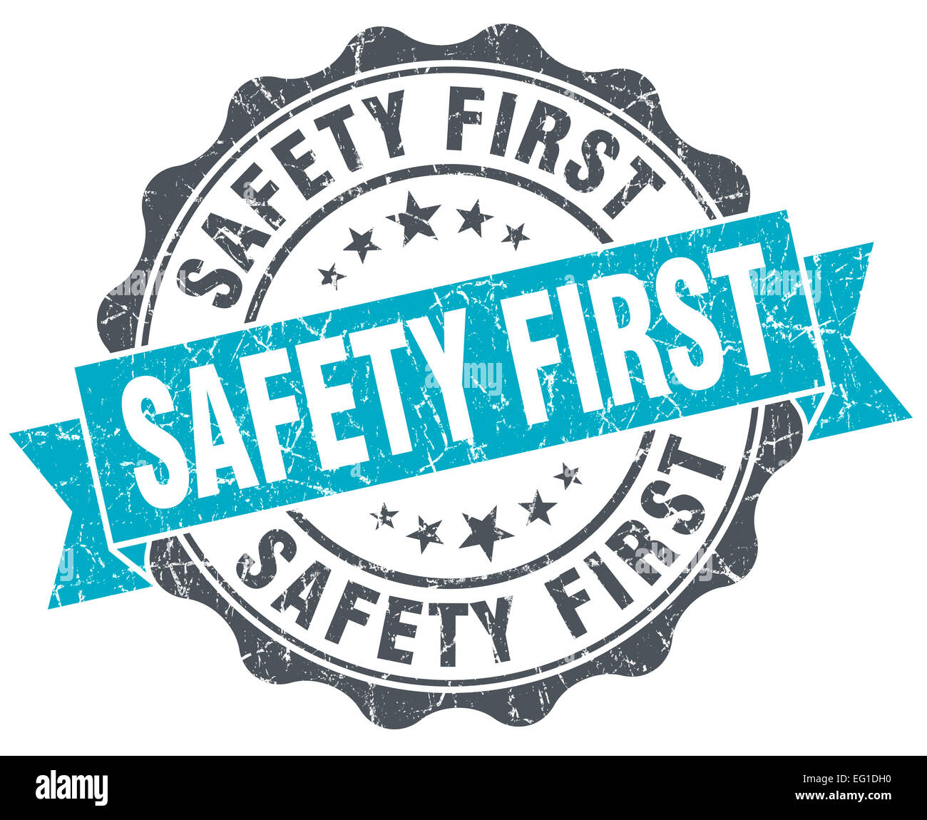 safety first vintage turquoise seal isolated on white Stock Photo - Alamy