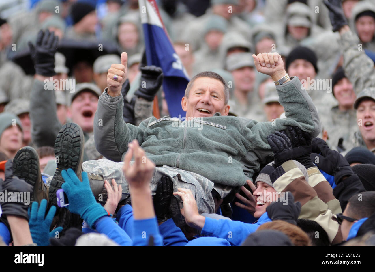 Air Force Academy Superintendent Lt. Gen. Mike Gould crowd surfs during ...