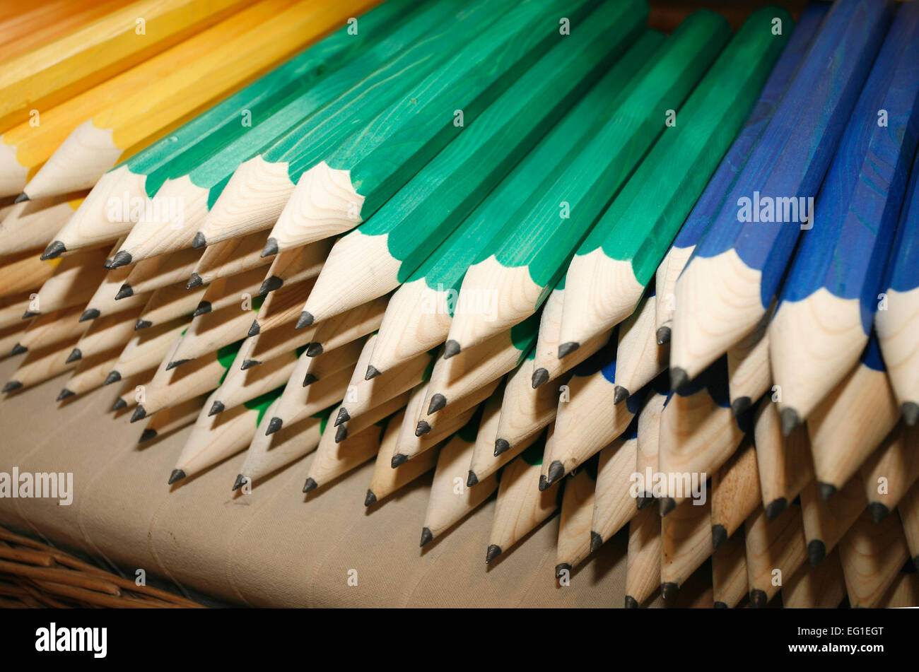 Various colored pencils in row as a creativity close up Stock Photo - Alamy