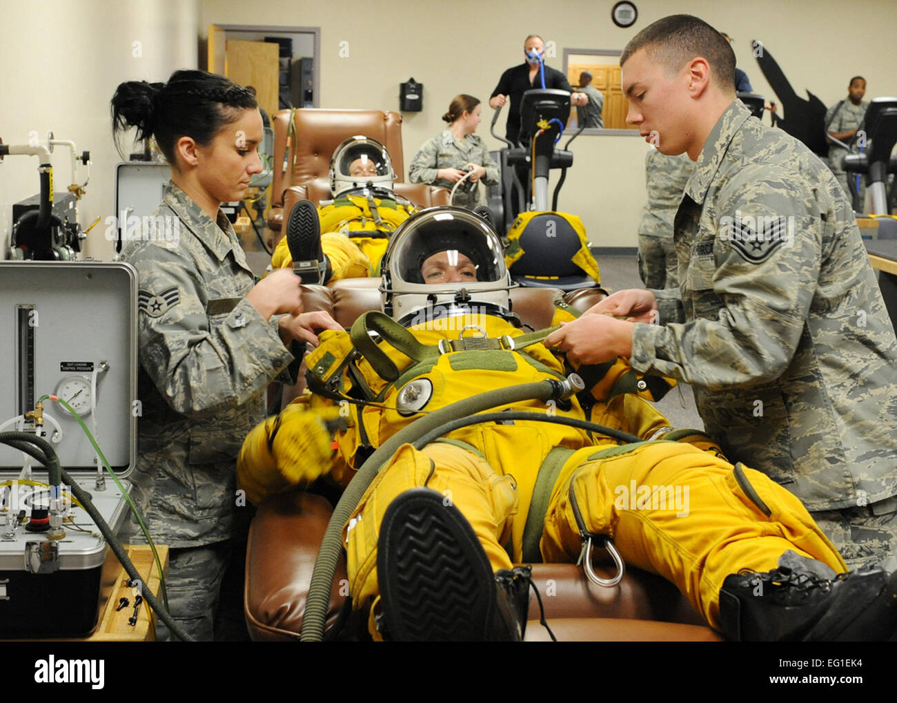 A U.S. Air Force U-2 spy plane pilot and accompanying passenger prepare ...