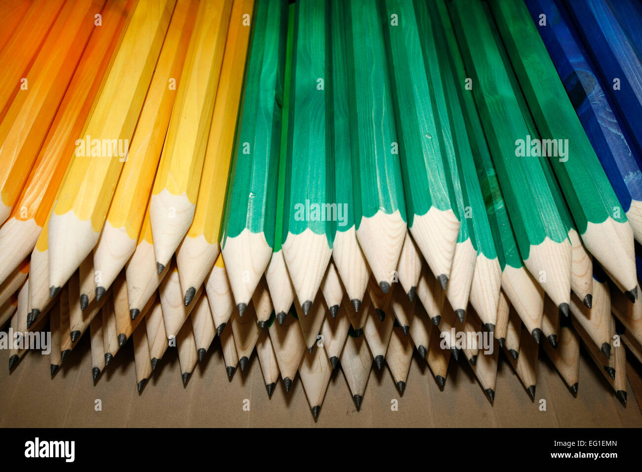 Various colored pencils in row as a creativity close up Stock Photo - Alamy