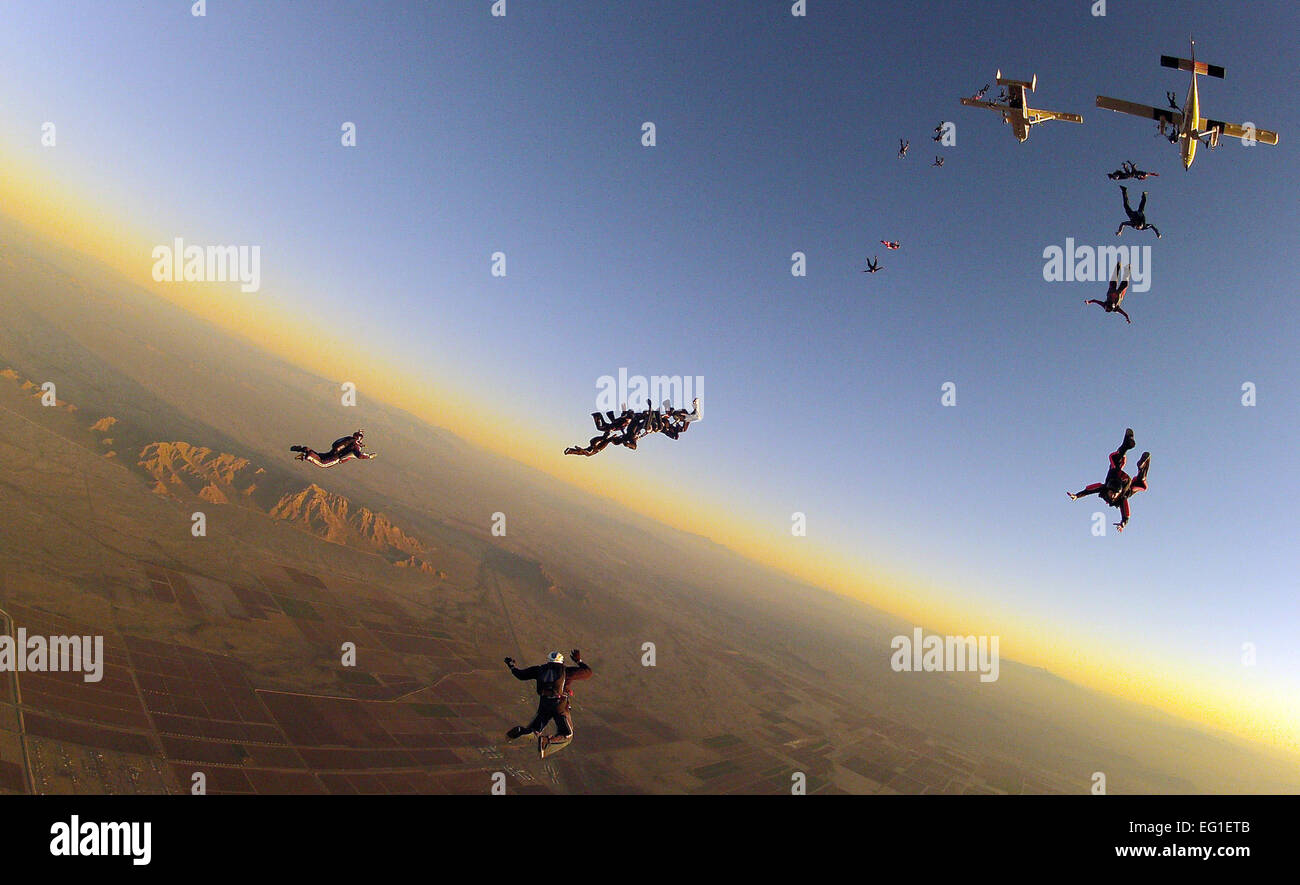 Parachutists with the U.S. Air Force Wings of Blue Parachute ...
