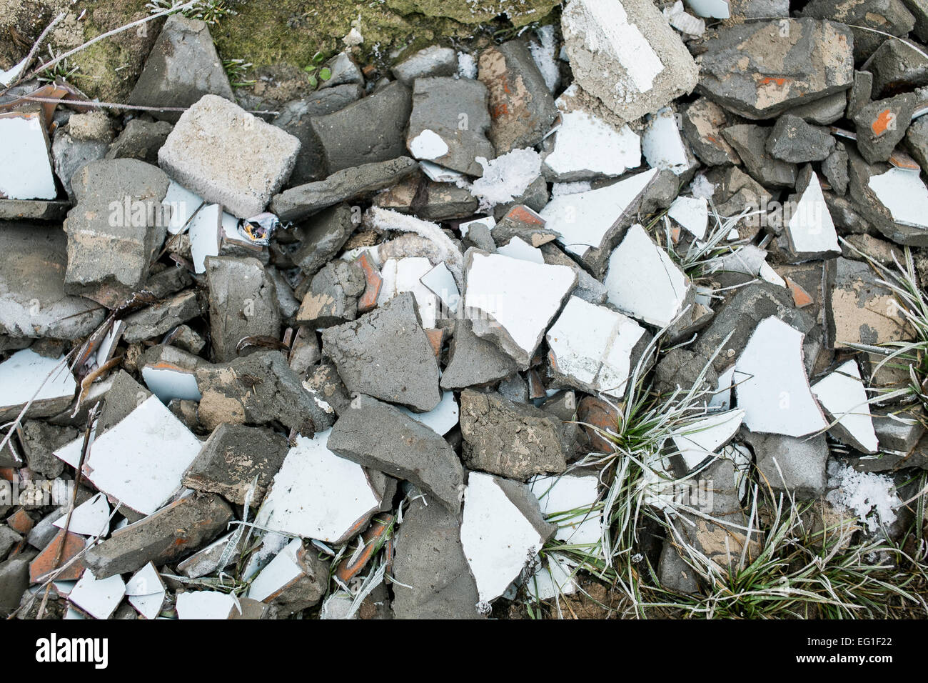 Broken bricks left on the ground Stock Photo - Alamy
