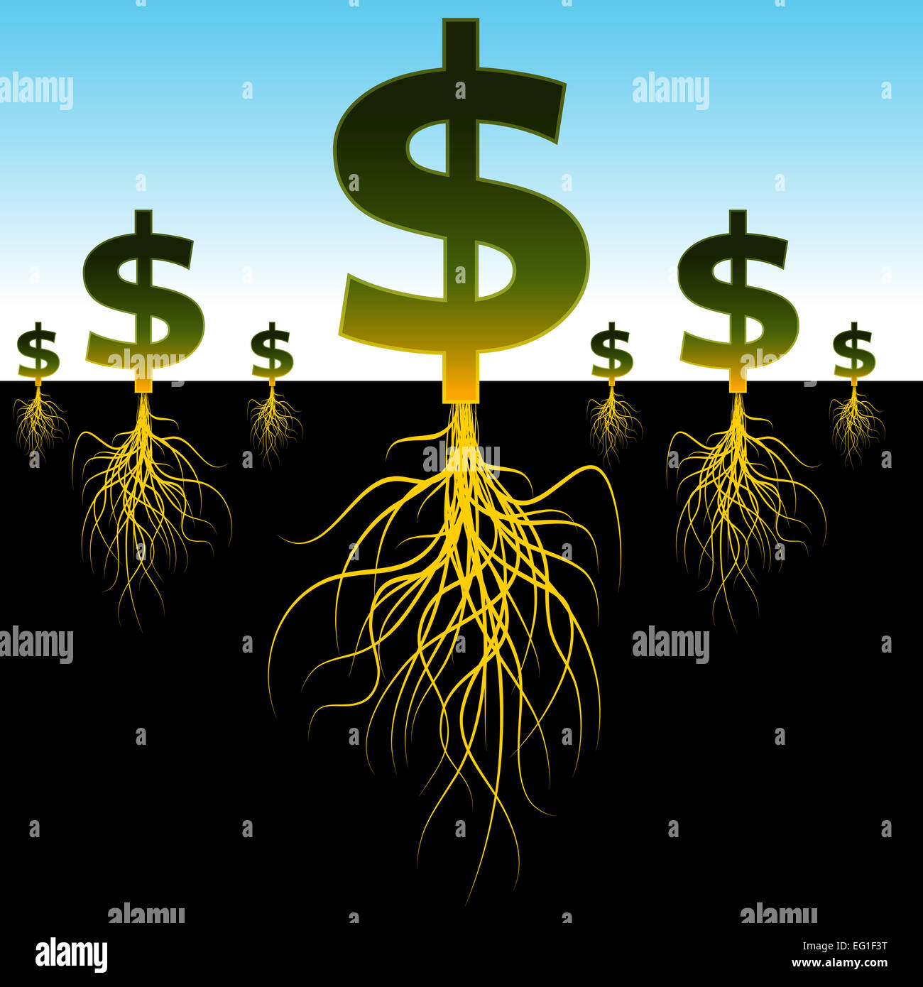 An image of a planted dollar signs with long roots Stock Photo - Alamy