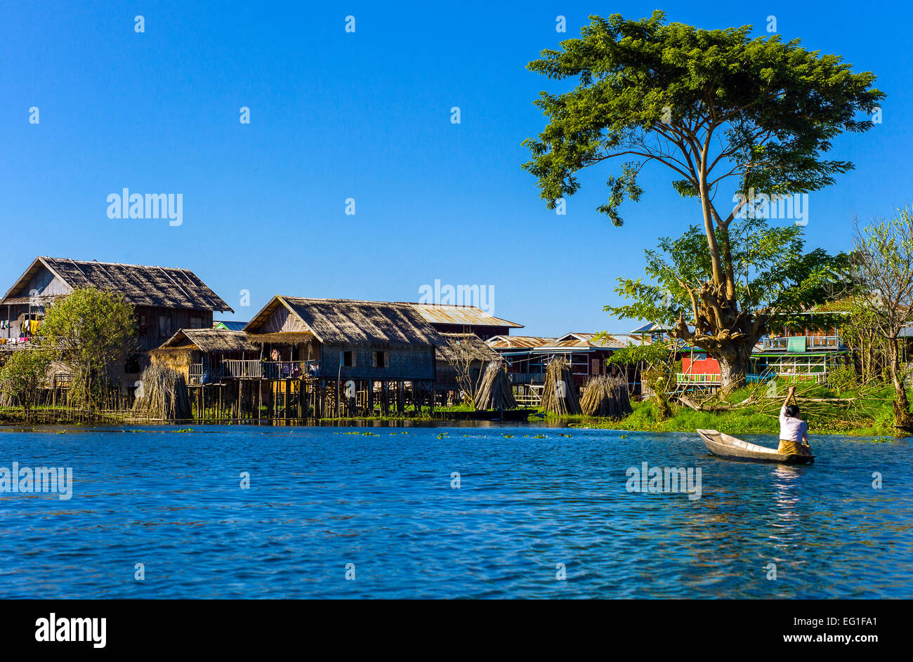 Myanmar, Shan State, a boat coming from the market on the Inla Lake ...