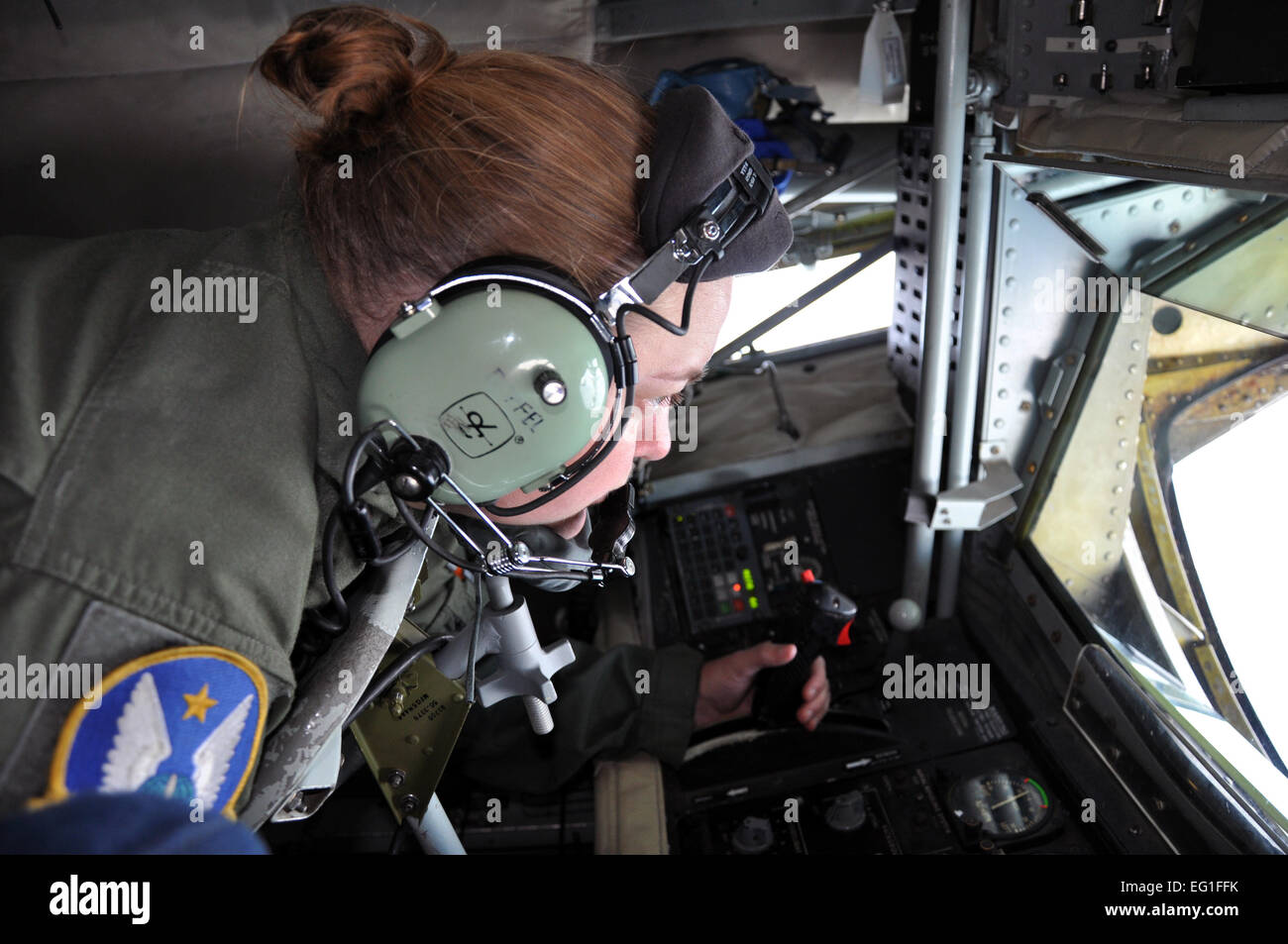 Senior Airman Sierra Dopfel, a boom operator assigned to the Air Force ...