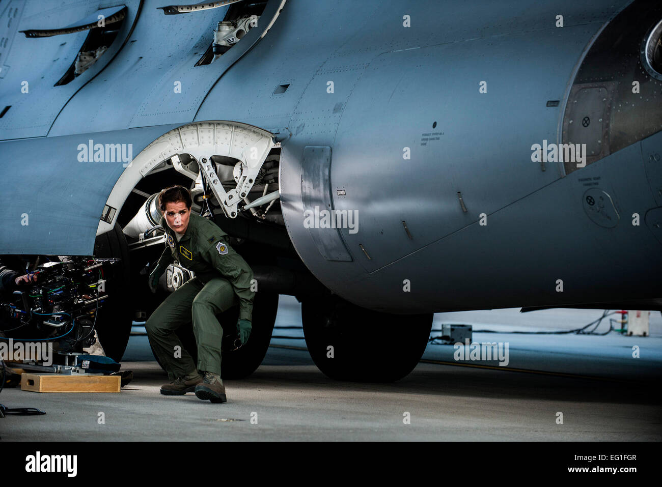 Actress Brooke Shields rehearses a scene where she performs preflight ...