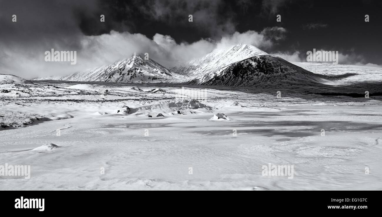 A cold winters day in Scotland with a frozen snowy landscape with views ...