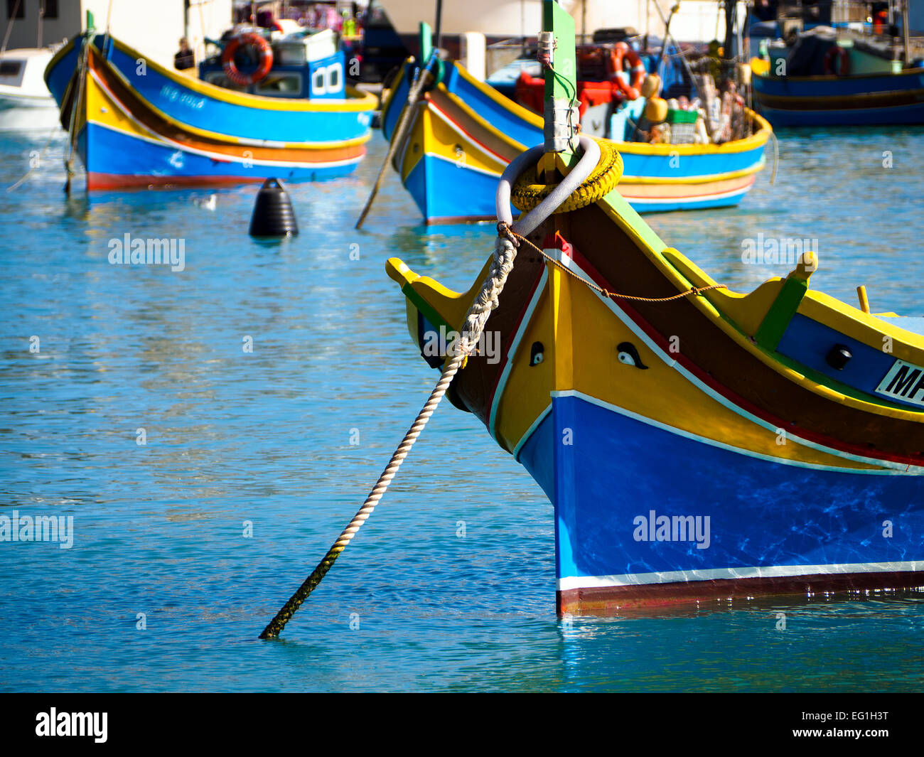 Luzzu traditional Maltese fishing boat - Marsaxlokk, Malta Stock Photo ...