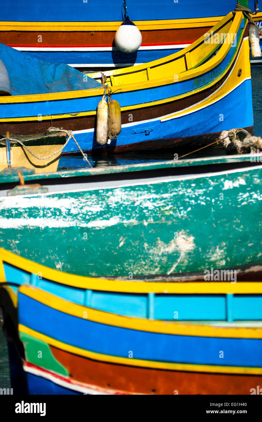 Luzzu traditional Maltese fishing boat - Marsaxlokk, Malta Stock Photo ...
