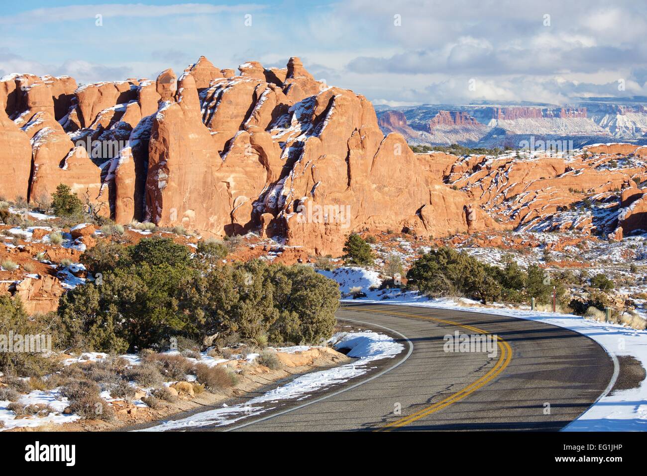 Arches National Park near Moab, Utah in winter with snow Stock Photo ...