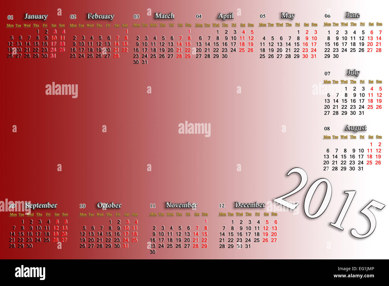 beautiful claret and white calendar for 2015 year with place for image ...