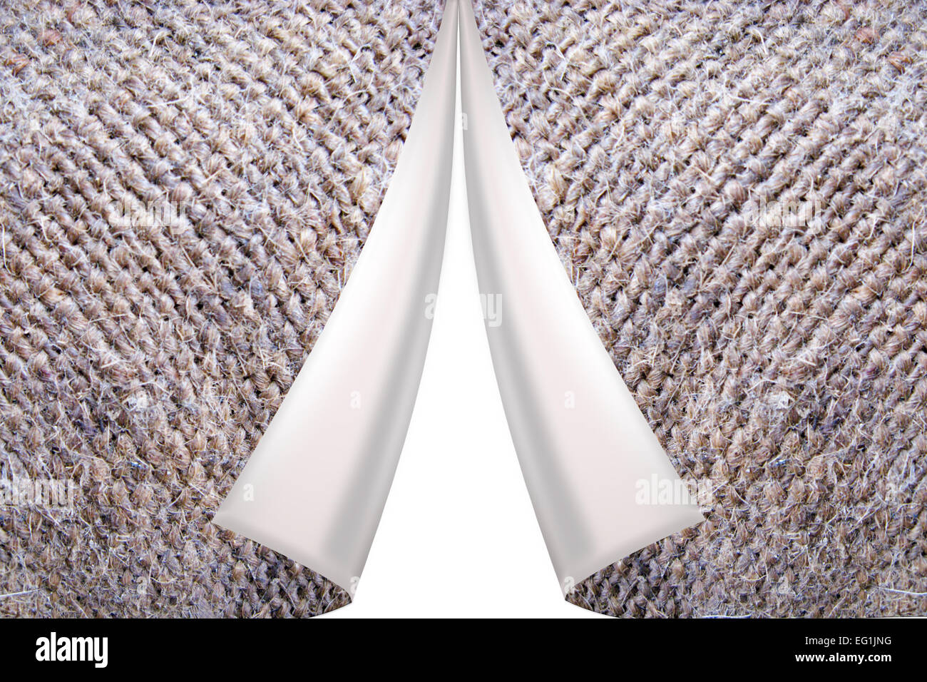 two symetric lapels on the grey texture of fabric with sacking Stock ...