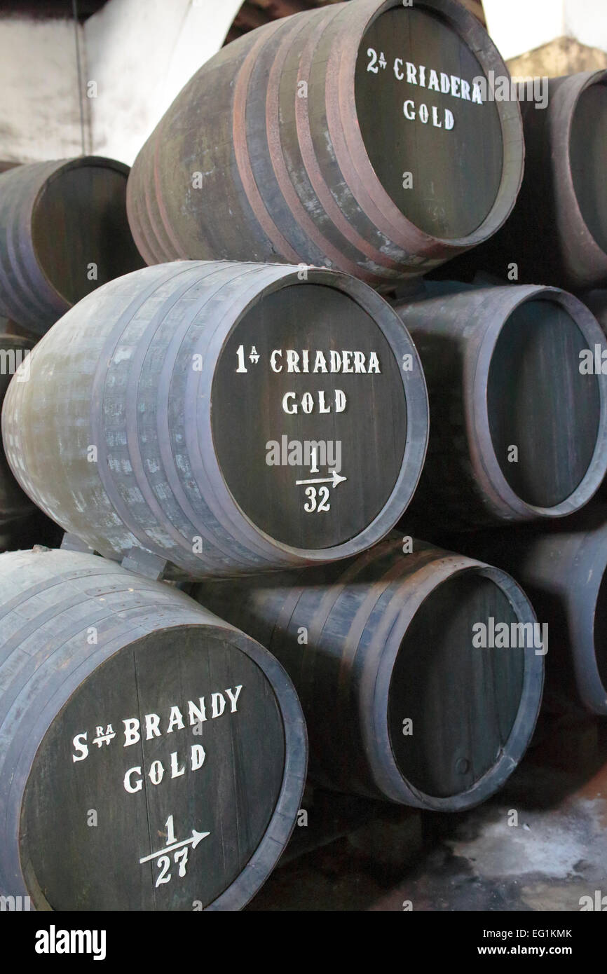 Barrels with sherry at bodega, Jerez de la Frontera, Andalusia, Spain ...