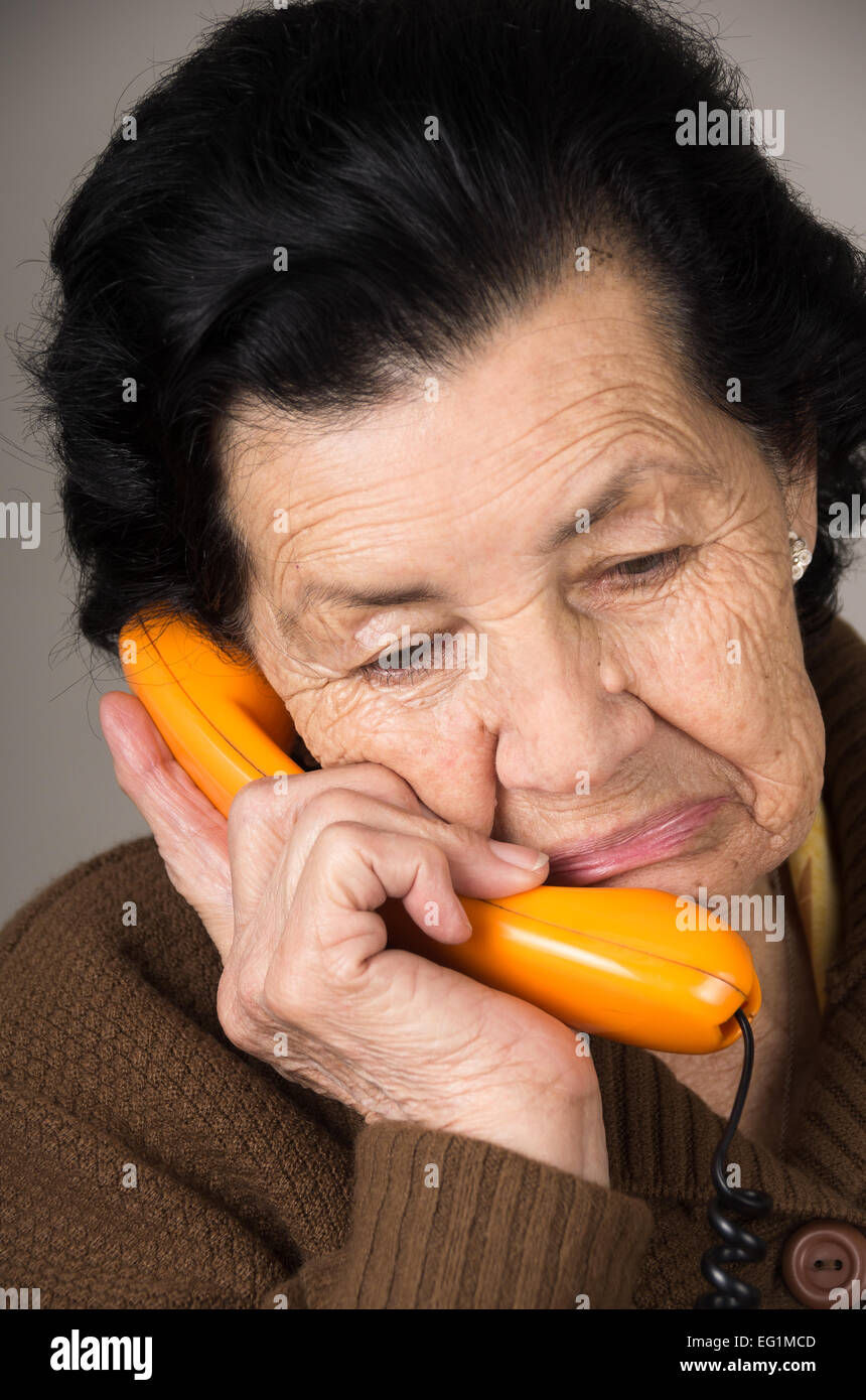 portrait of grandmother old woman talking on the phone Stock Photo - Alamy