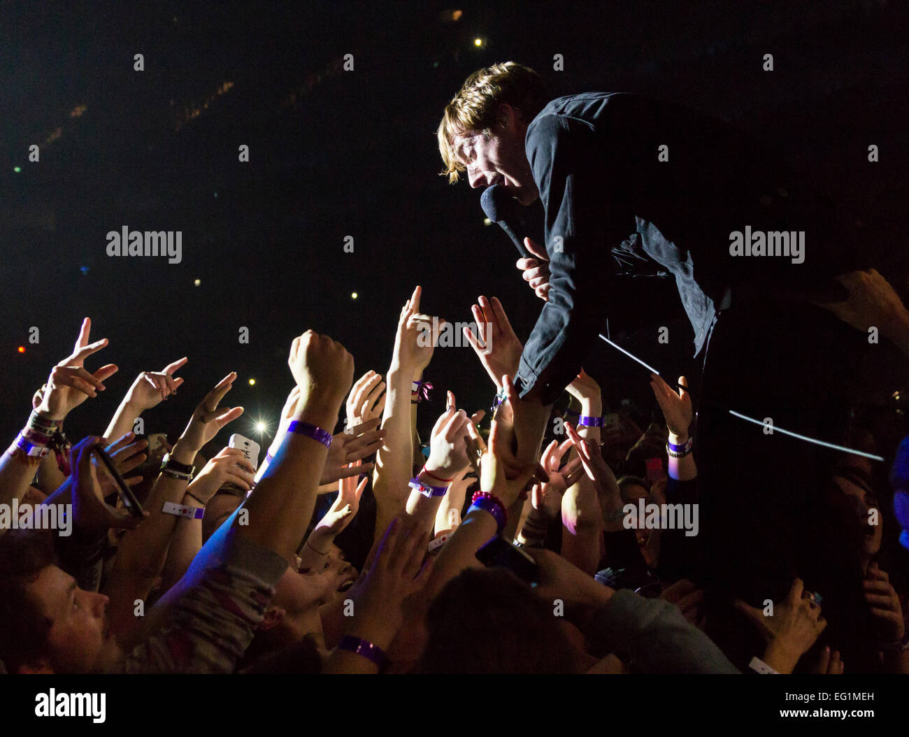 London, UK, 13th Feb 2015. Ricky Wilson lead singer of Kaiser Chiefs ...