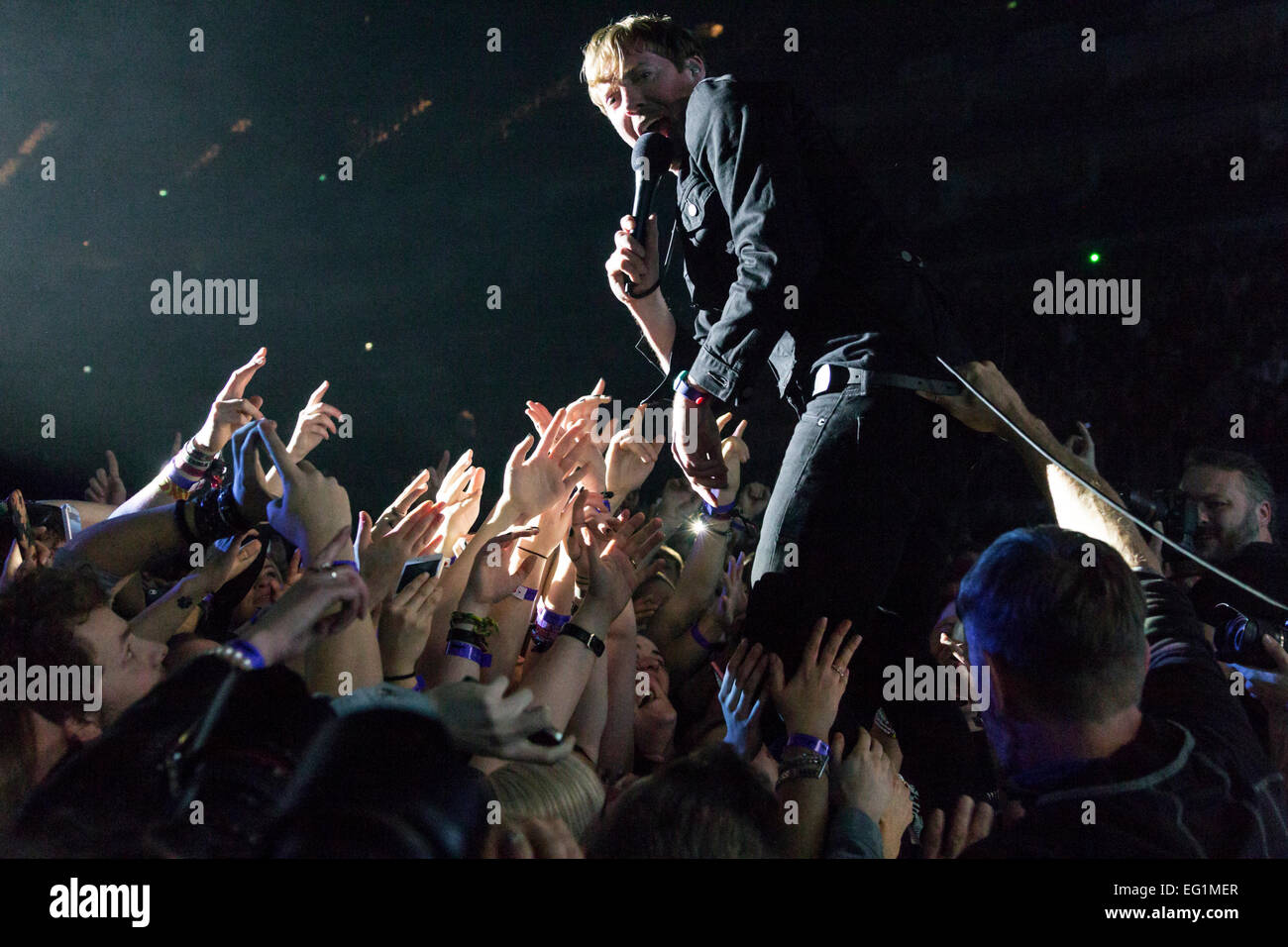 London, UK, 13th Feb 2015. Ricky Wilson lead singer of Kaiser Chiefs ...