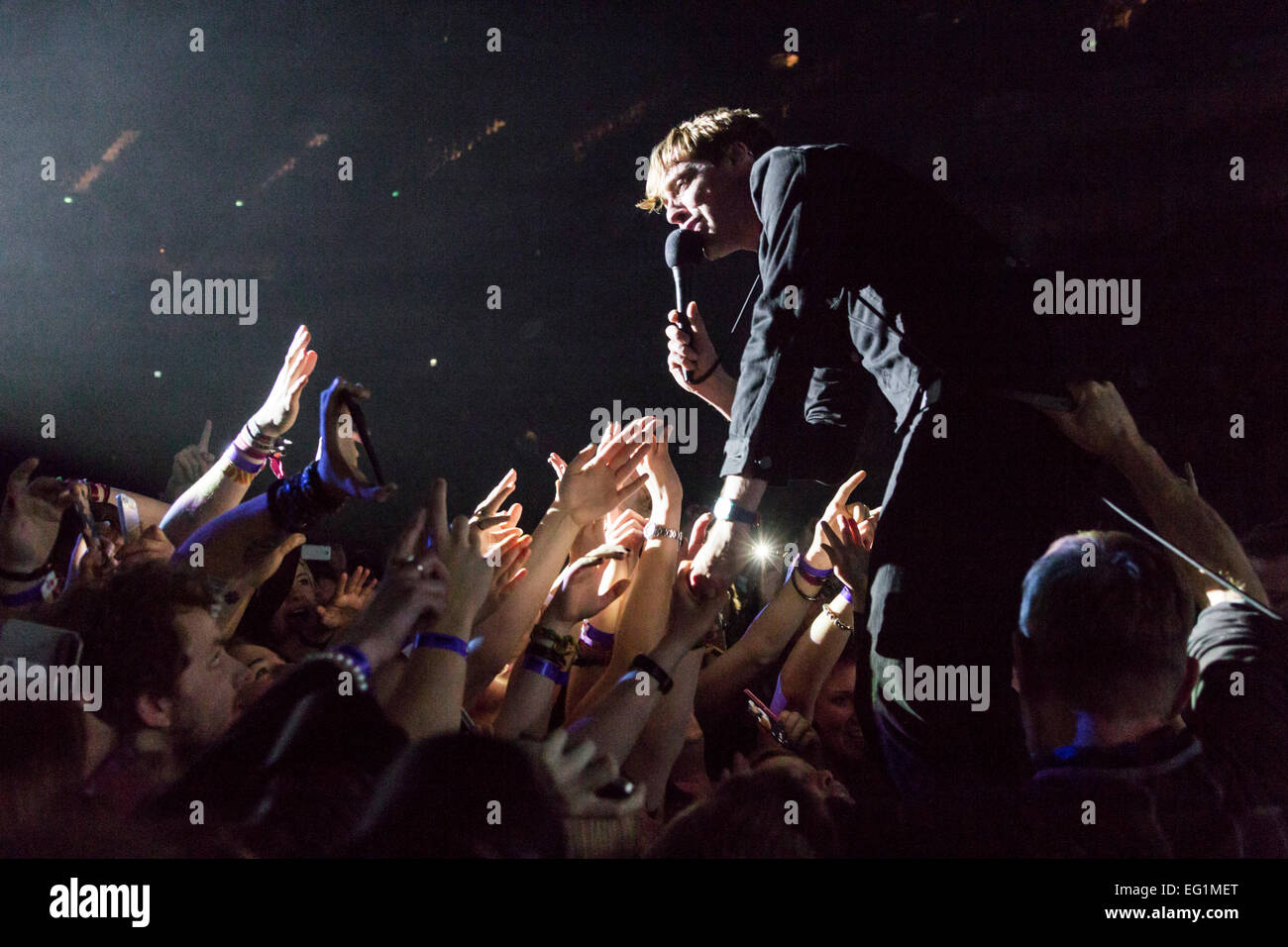 London, UK, 13th Feb 2015. Ricky Wilson lead singer of Kaiser Chiefs ...