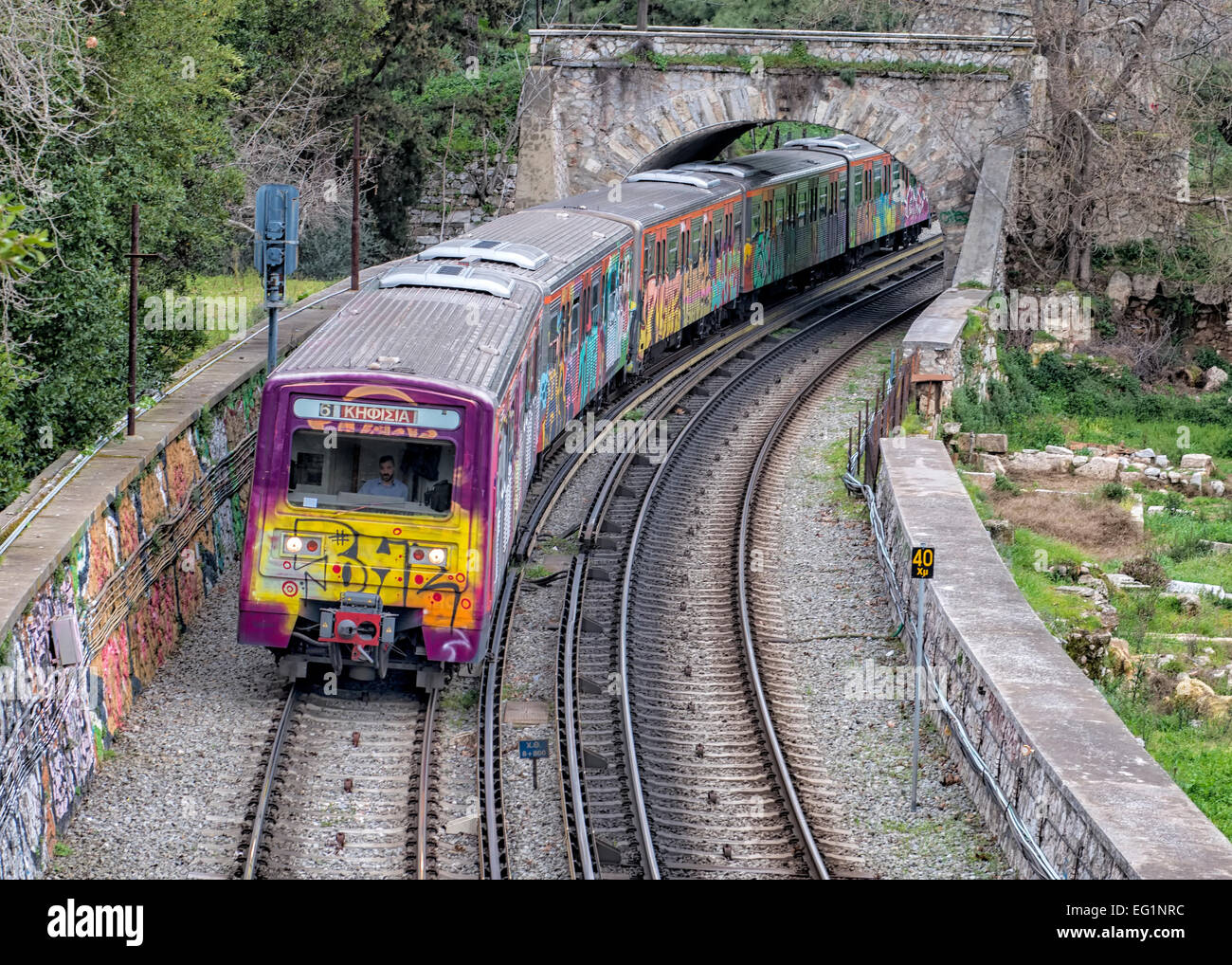 Local Train Commuter near Ancient Agora Park in Athens, Greece Stock ...