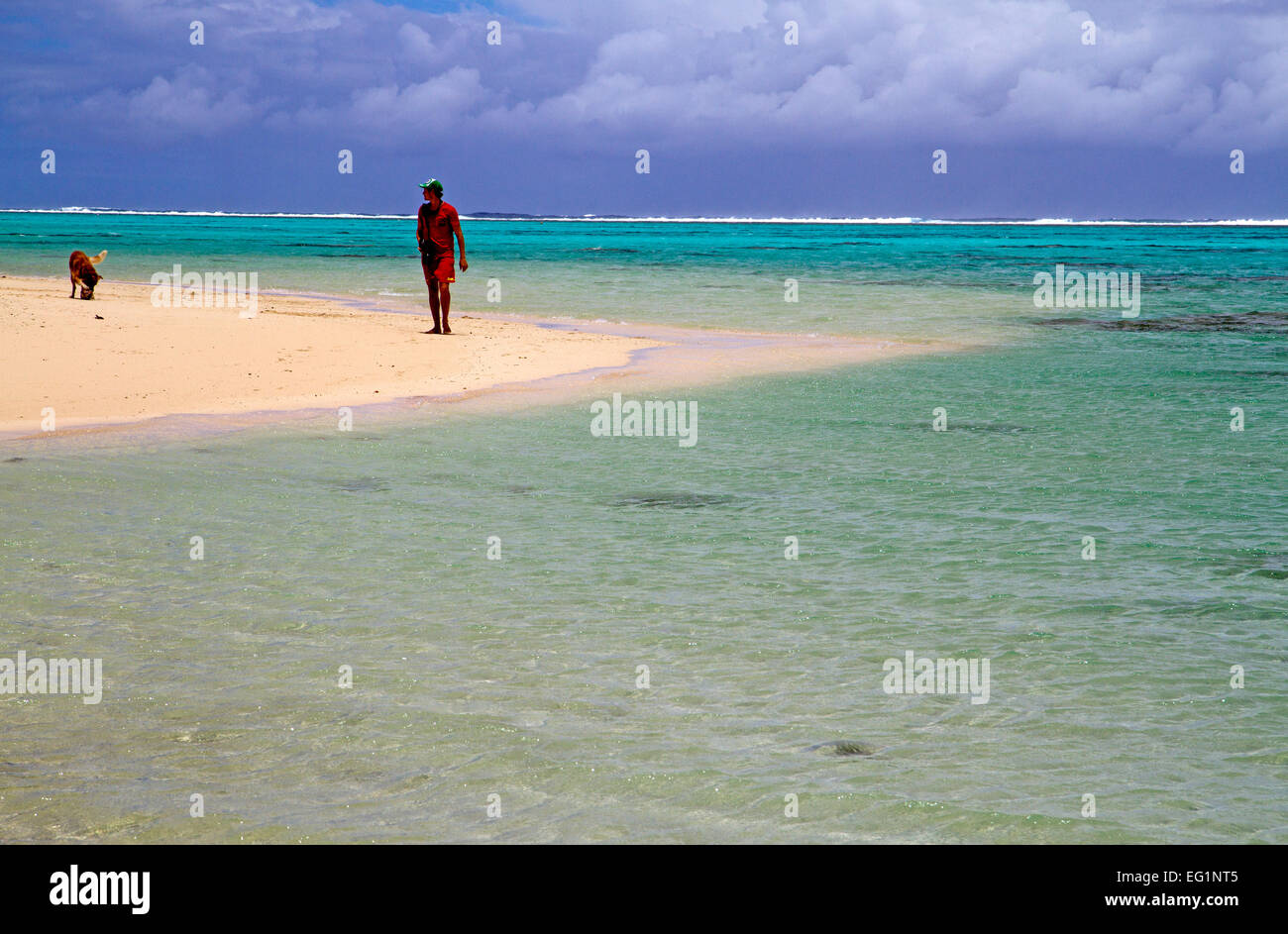 A man and his dog on a Rarotonga beach Stock Photo - Alamy