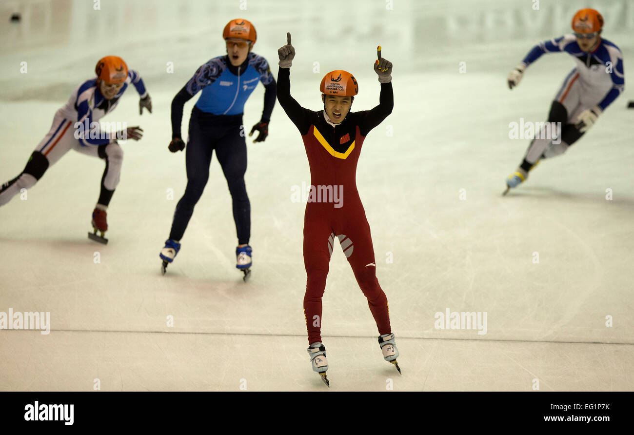 Granada, Spain. 13th Feb, 2015. Chen Guang (Front) of China celebrates ...