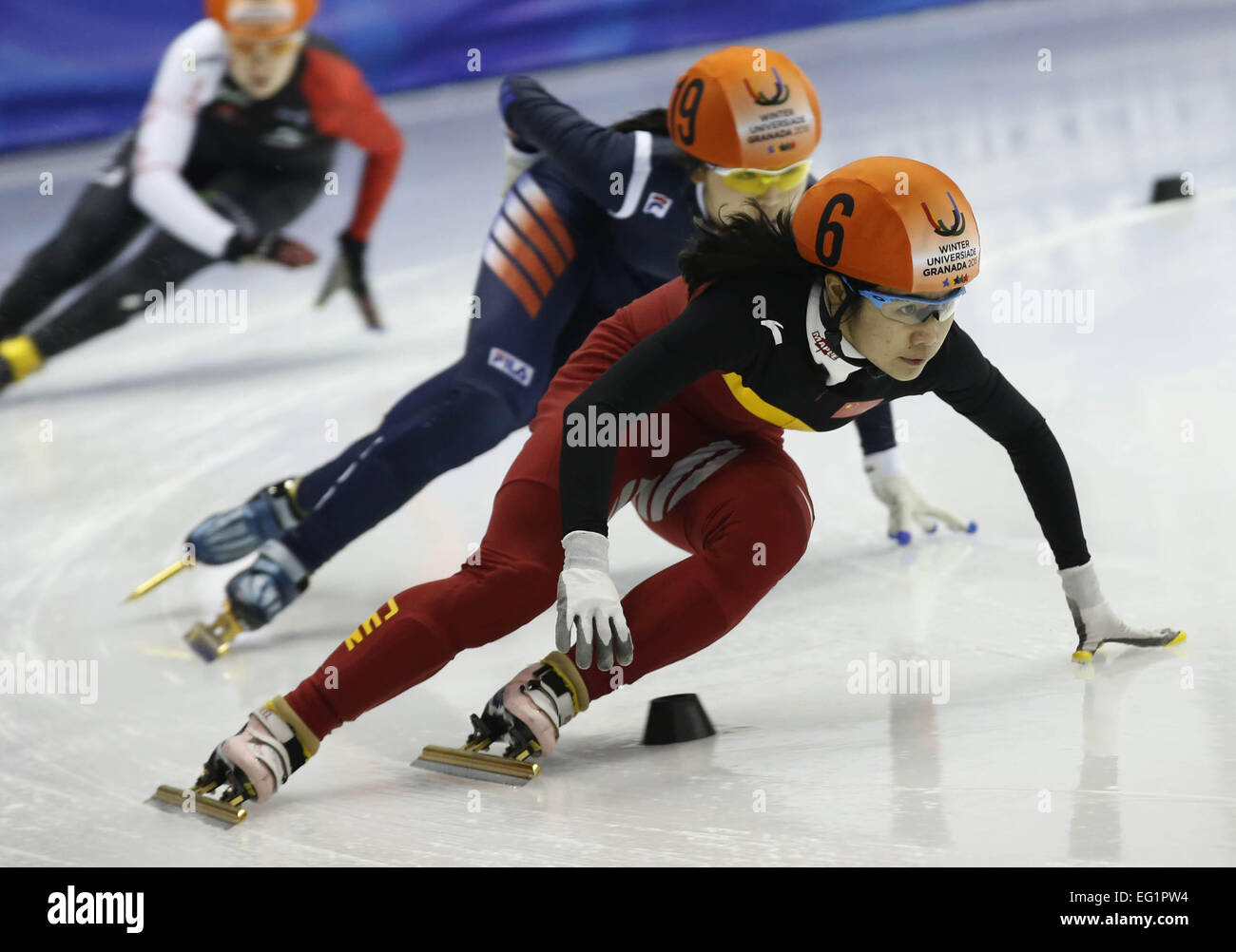 Granada, Spain. 13th Feb, 2015. Han Yutong (1st R) of China competes ...